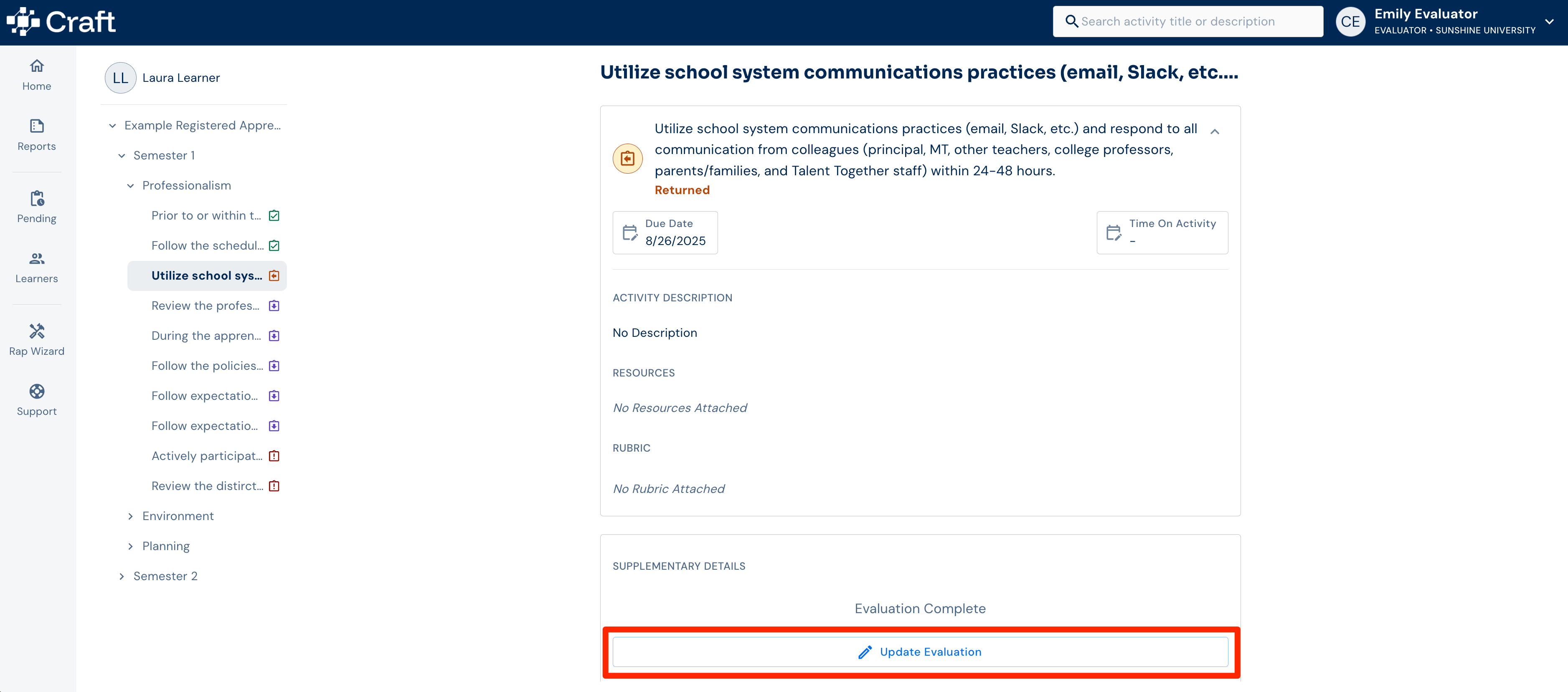Updating an Evaluation – Craft Education Help Center