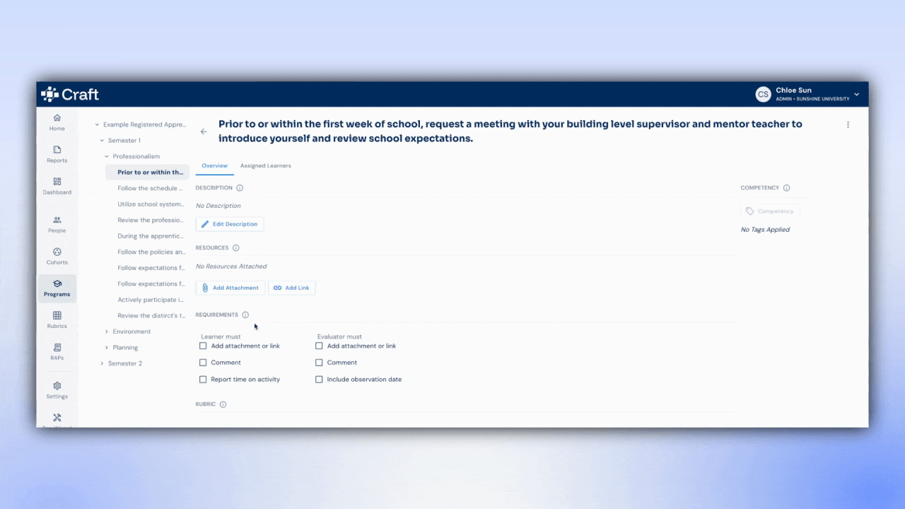 Setting Activity Requirements – Craft Education Help Center