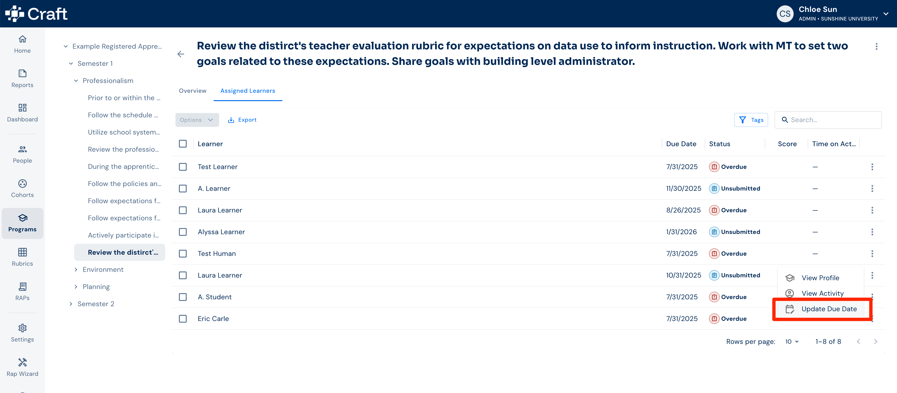 Set and Manage Activity Due Dates – Craft Education Help Center