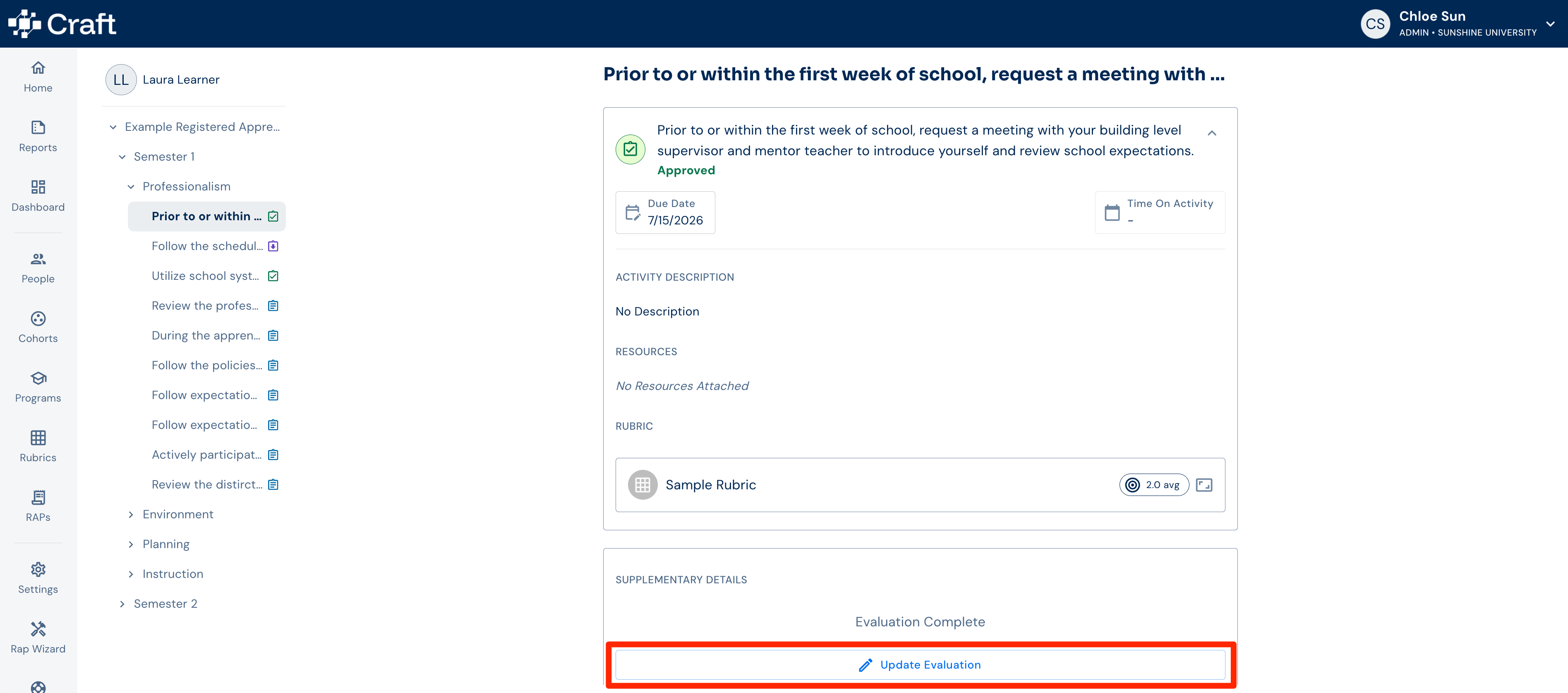 Admin: Updating an Evaluation – Craft Education Help Center