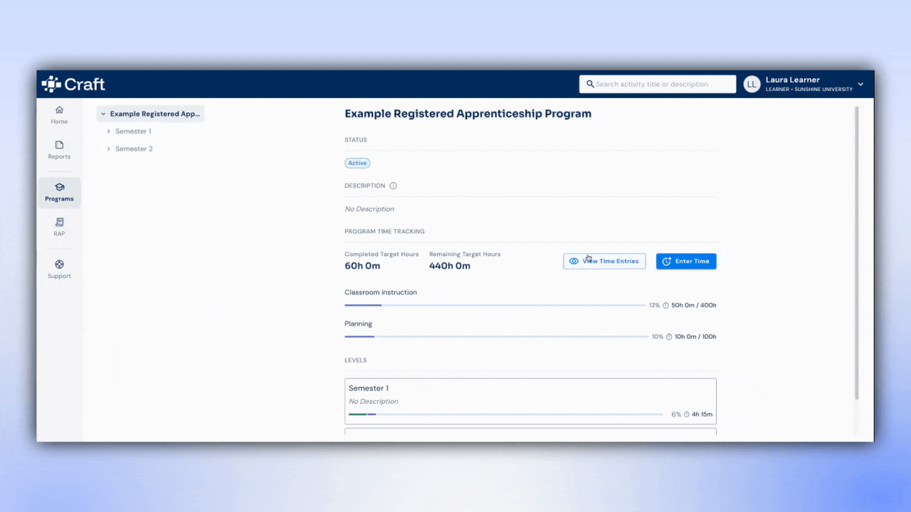 Learner: Tracking Time – Craft Education Help Center