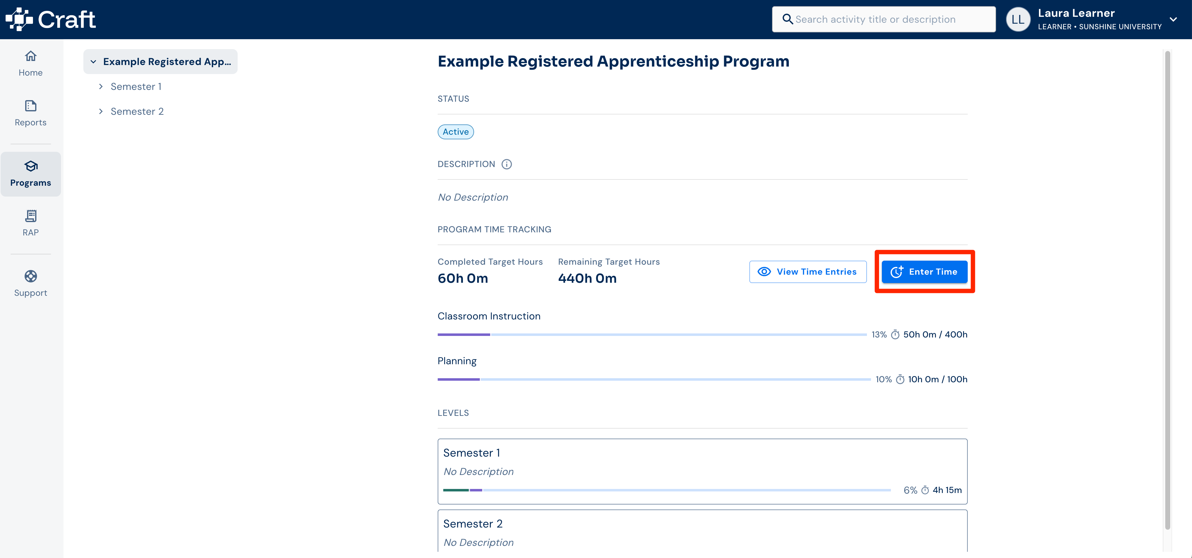 Learner: Tracking Time – Craft Education Help Center